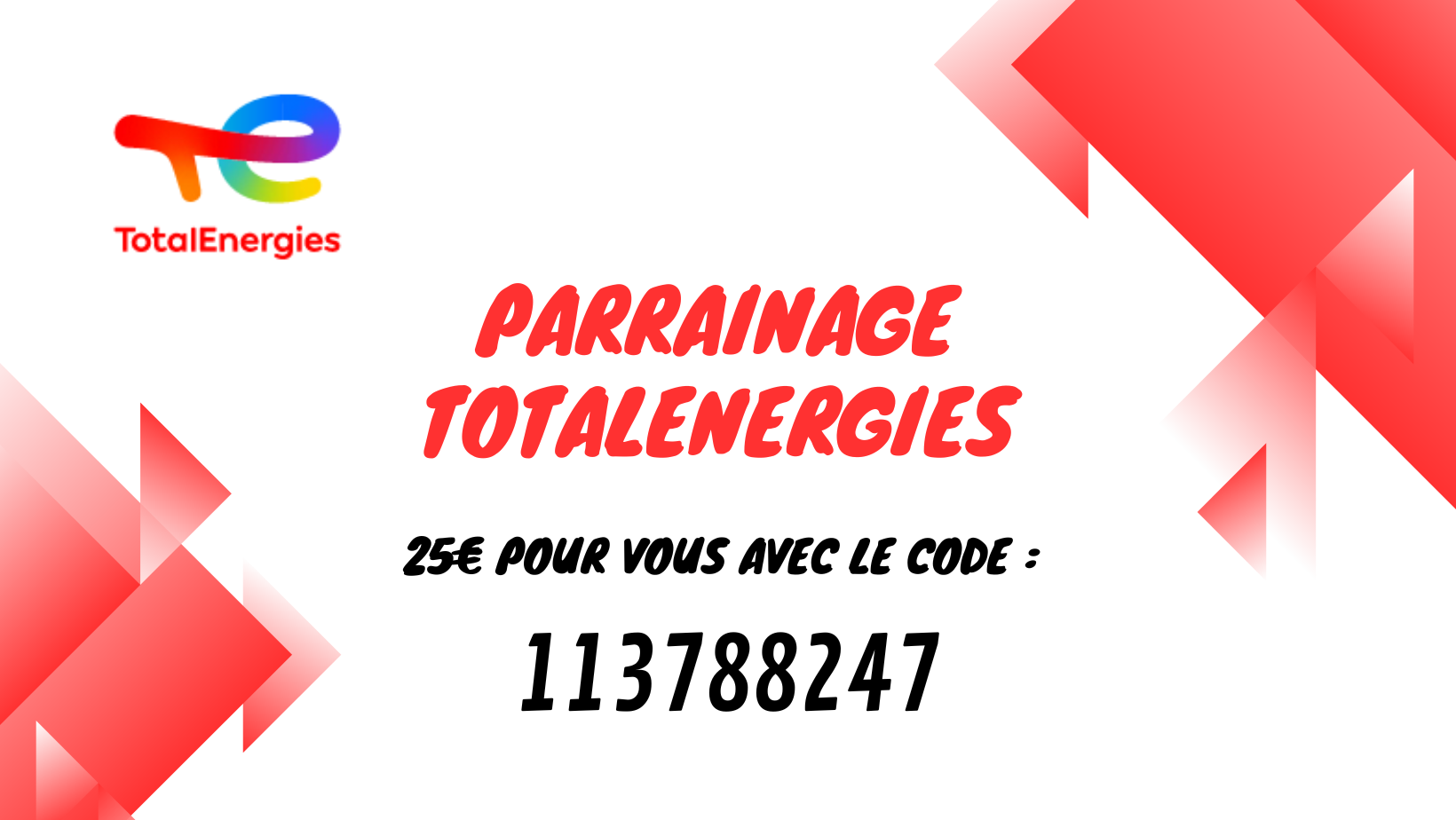 Code promo de parrainage TOTALENERGIES : 25€ pour vous